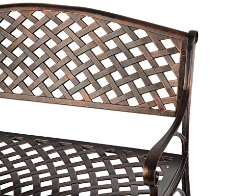 Patio Sense 61491 Patio Bench Cast Aluminum Lightweight Sturdy Bench Perfect for Relaxing Pause in Garden, Backyard Patio Basketweave Design - Antique Bronze Finish