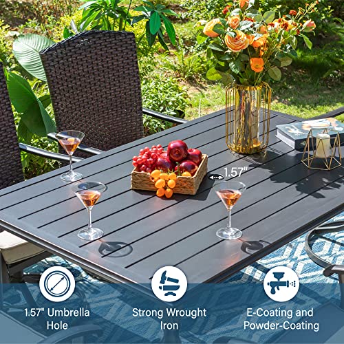 MIXPATIO Outdoor Patio Dining Set 7 Pcs, 6 Rattan C-Spring Motion Chairs with Padded Removable Sponge Cushion & Metal Dining Table, Patio Furniture Set for Lawn, Garden, Yards, Poolside