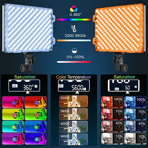 GVM RGB LED Video Lights Photography Lighting Kit, 50W Bi-Color 3200K-5600K Studio Lights, 2-Packs 672 Led Beads APP Control Film Lights Panels for Videography/Streaming/Gaming/YouTube CRI 97+