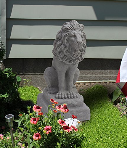 EMSCO Group Guardian Lion Statue – Natural Granite Appearance – Made of Resin – Lightweight – 28” Height