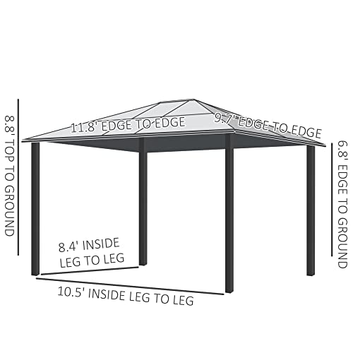 Outsunny 10' x 12' Hardtop Gazebo Canopy with Polycarbonate Roof, Wood Grain Aluminum Frame, Permanent Pavilion Outdoor Gazebo with Netting and Curtains for Patio, Garden, Backyard