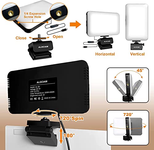 Video Conference Lighting Panel, Small Zoom Calling Light for Recoding (112 Pcs Beads ,3200K-6500K, USB Cable, 3 Colors ),Laptop, Online Meeting, Live Streaming with Webcam Mount, Square