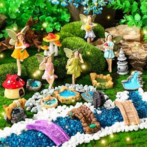 19 pcs fairy garden miniatures figures resin garden mushroom house figures fake pond lawn bridge water well lighthouse water well bridge figurines cake topper for plant pots bonsai decoration