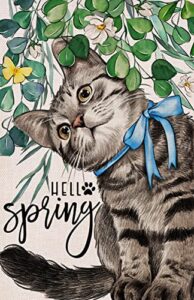 covido hello spring cat decorative garden flag, cute kitty gardenia yard outside decorations, farmhouse outdoor small home decor double sided 12 x 18