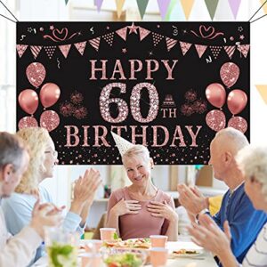 Trgowaul 60th Birthday Decorations for Women Rose Gold Birthday Backdrop Banner 5.9 X 3.6 Fts Happy Birthday Party Suppiles Photography Supplies Background Happy 60th Birthday Decoration