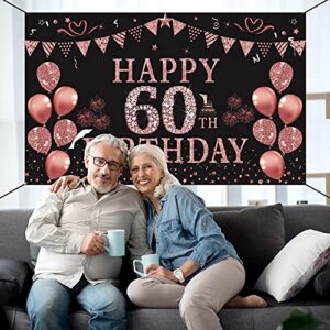 Trgowaul 60th Birthday Decorations for Women Rose Gold Birthday Backdrop Banner 5.9 X 3.6 Fts Happy Birthday Party Suppiles Photography Supplies Background Happy 60th Birthday Decoration