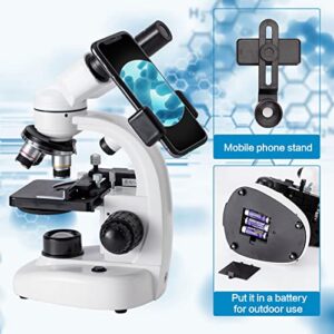 Compound Binocular Microscope, WF10x and WF25x Eyepieces,40X-2000X Magnification, LED Illumination Two-Layer Mechanical Stage