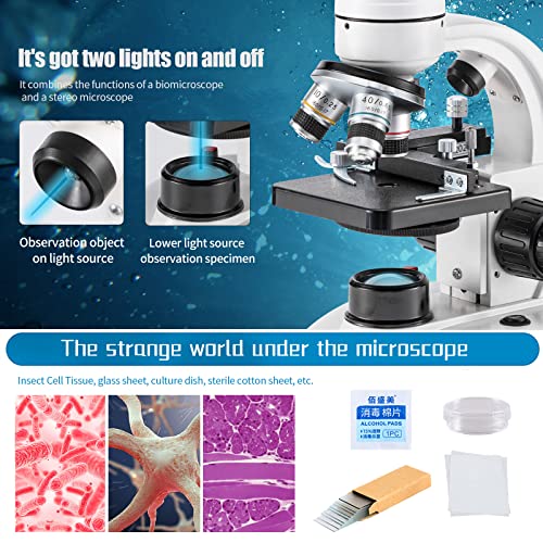 Compound Binocular Microscope, WF10x and WF25x Eyepieces,40X-2000X Magnification, LED Illumination Two-Layer Mechanical Stage