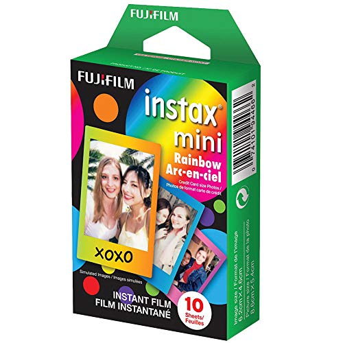 Fujifilm Instax Mini 11 Instant Camera - Lilac Purple (16654803) + Fujifilm Instax Mini Twin Pack Instant Film (16437396) + Single Pack Rainbow Film + Case + Travel Stickers