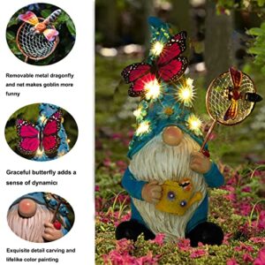 Foreby Garden Gnome Statues Outdoor Decor Solar Gnomes Statue,Garden Gnomes Decor with Butterfly on LED Lighted Flowers, Gnomes Sculpture for Patio Yard Lawn Onament Decoration