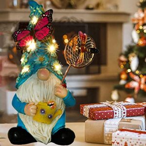 Foreby Garden Gnome Statues Outdoor Decor Solar Gnomes Statue,Garden Gnomes Decor with Butterfly on LED Lighted Flowers, Gnomes Sculpture for Patio Yard Lawn Onament Decoration