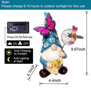 Foreby Garden Gnome Statues Outdoor Decor Solar Gnomes Statue,Garden Gnomes Decor with Butterfly on LED Lighted Flowers, Gnomes Sculpture for Patio Yard Lawn Onament Decoration