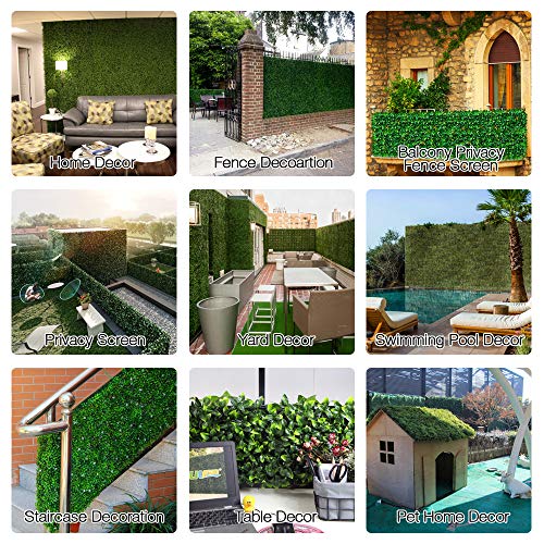 ULAND Artificial Hedges Panels, 6pcs 20"x20" Boxwood Greenery Ivy Privacy Fence Screening, Home Garden Outdoor Wall Decoration