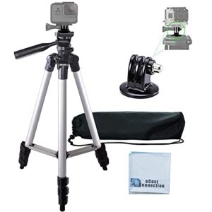 50″ aluminum camera tripod with built in bubble level indicator for all gopro hero cameras + tripod mount & an ecostconnection microfiber cloth