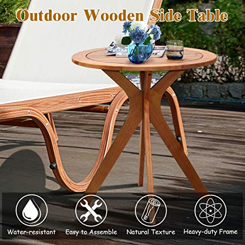 Hysache Patio Bistro Table, Wooden Round Table w/X Shape Base, Side Table for Indoor or Outdoor Use, Coffee Table for Patio, Garden, Backyard, Living Room, Teak