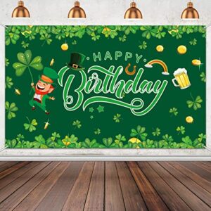 happy birthday st. patrick’s day backdrop banner saint patricks birthday party decorations green shamrock sign irish luck day photo booth banner birthday backdrops decor supplies