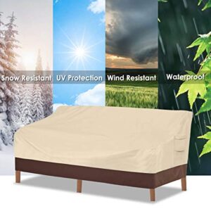 Vailge Heavy Duty Patio Sofa Cover, 100% Waterproof 3-Seater Outdoor Sofa Cover,Lawn Patio Furniture Covers with Air Vent and Handle,Beige&Brown