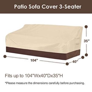 Vailge Heavy Duty Patio Sofa Cover, 100% Waterproof 3-Seater Outdoor Sofa Cover,Lawn Patio Furniture Covers with Air Vent and Handle,Beige&Brown