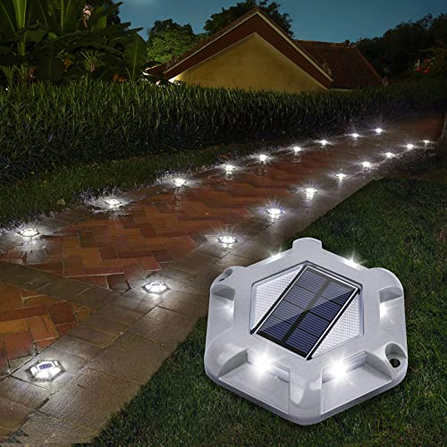 VOLISUN Solar Deck Lights Driveway Dock Lights, 12-Pack Waterproof 1200mAh Wireless Outdoor LED Aluminum Dock Lighting Warning Step Lights for Driveway Sidewalk Garden Pathway Yard(White)