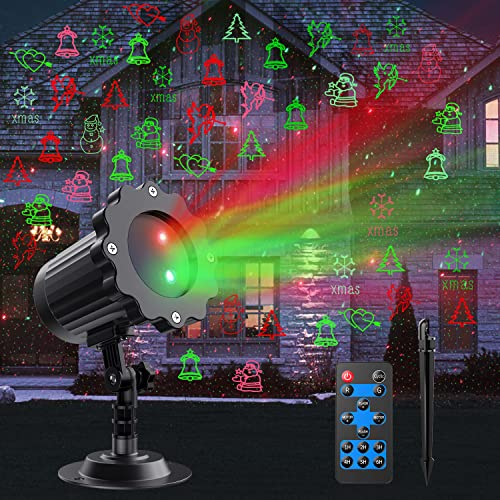 Christmas Laser Lights Outdoor, Christmas Projector Lights Landscape Spotlight Red and Green Star Show with Christmas Decorative Lighting for Bedroom Indoor Outdoor Garden Patio Wall