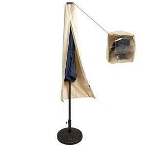 c-hopetree patio umbrella cover for 7ft to 11ft solar led outdoor market umbrellas, waterproof, with zipper and rod, beige