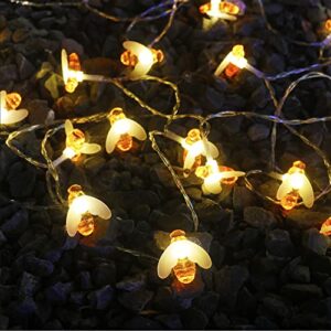 Xingpold Honeybee String Lights Battery Operated, 50 LED 25 ft 8 Modes Waterproof Fairy Garden Lights with Remote & Timer for Kids Tent Patio Camping Wreath Christmas Indoor Outdoor Decor Warm White