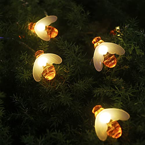 Xingpold Honeybee String Lights Battery Operated, 50 LED 25 ft 8 Modes Waterproof Fairy Garden Lights with Remote & Timer for Kids Tent Patio Camping Wreath Christmas Indoor Outdoor Decor Warm White