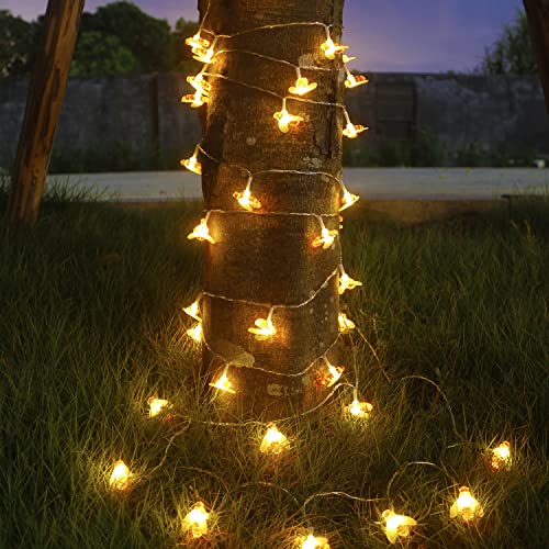 Xingpold Honeybee String Lights Battery Operated, 50 LED 25 ft 8 Modes Waterproof Fairy Garden Lights with Remote & Timer for Kids Tent Patio Camping Wreath Christmas Indoor Outdoor Decor Warm White