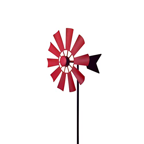 QMCAHCE Retro Garden Wind Spinner Dual Direction 360 Degree Rotation Kinetic Metal Windmills for Outdoor Yard Lawn Garden Windmill (Red)