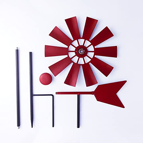 QMCAHCE Retro Garden Wind Spinner Dual Direction 360 Degree Rotation Kinetic Metal Windmills for Outdoor Yard Lawn Garden Windmill (Red)