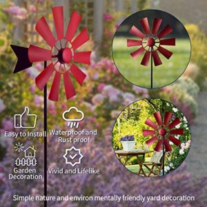 QMCAHCE Retro Garden Wind Spinner Dual Direction 360 Degree Rotation Kinetic Metal Windmills for Outdoor Yard Lawn Garden Windmill (Red)