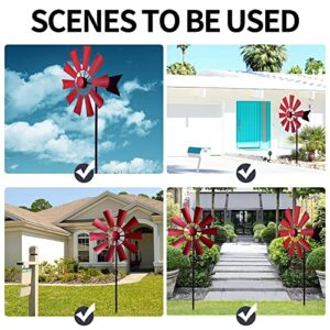 QMCAHCE Retro Garden Wind Spinner Dual Direction 360 Degree Rotation Kinetic Metal Windmills for Outdoor Yard Lawn Garden Windmill (Red)