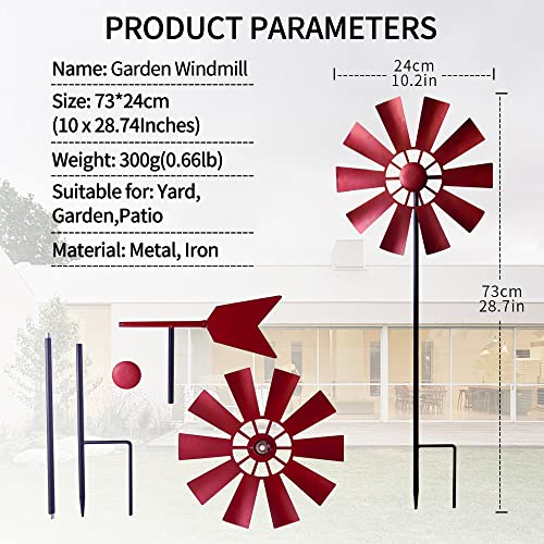 QMCAHCE Retro Garden Wind Spinner Dual Direction 360 Degree Rotation Kinetic Metal Windmills for Outdoor Yard Lawn Garden Windmill (Red)