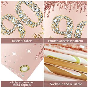 Happy 90th Birthday Banner Backdrop Decorations for Women, Rose Gold 90 Birthday Party Sign Supplies, Pink 90 Year Old Birthday Poster Background Photo Booth Props Decor