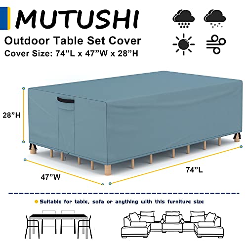 MUTUSHI Patio Furniture Cover, Waterproof Patio Table Cover, 74" L x 47" W x 28" H, 600D Durable Oxford,Patio Table Cover, Waterproof Patio Covers for Table Set -Twilight Blue