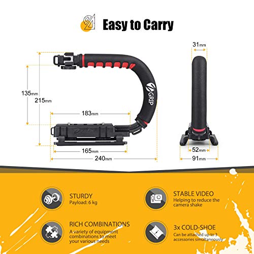 Zeadio Video Action Stabilizing Handle Grip Handheld Stabilizer with Hot-Shoe Mount for Canon Nikon Sony Panasonic Pentax Olympus DSLR Camera Camcorder