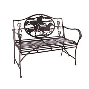 evergreen distressed bronze wild horses garden bench