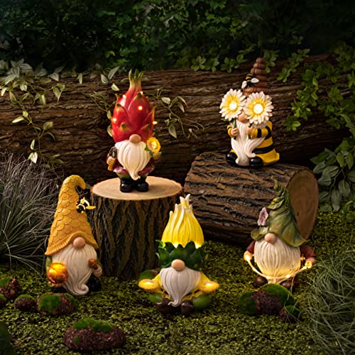 LA JOLIE MUSE Newest Garden Decor, Garden Gnomes, Upgraded Sunflower Solar Gnomes, Outdoor Decoration for Patio Yard Lawn, Housewarming Garden Gifts