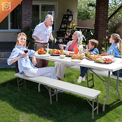 VINGLI 1 Pack 6 feet Plastic Folding Bench,Portable in/Outdoor Picnic Party Camping Dining Seat, Garden Soccer Multipurpose Entertaining Activities, White