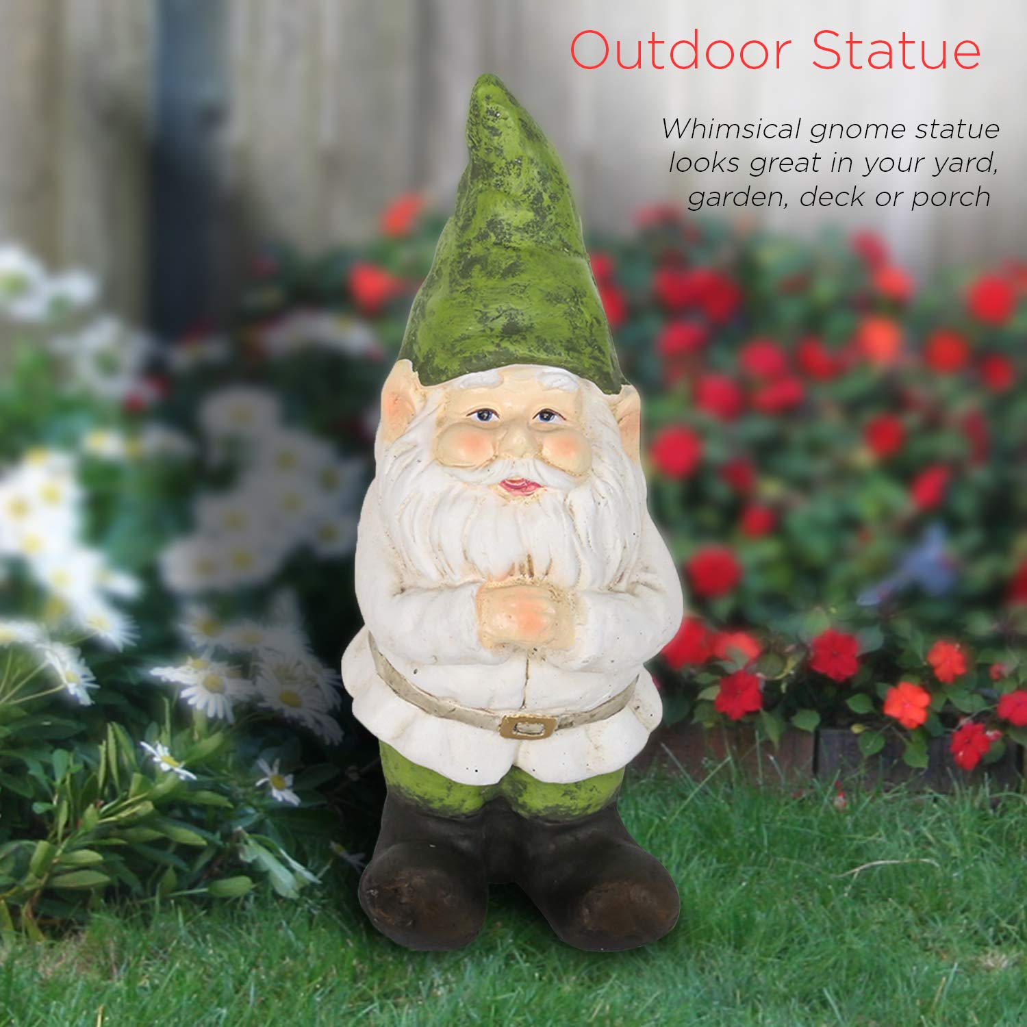 Alpine Corporation 12" Tall Outdoor Garden Gnome Folding Hands Yard Statue Decoration