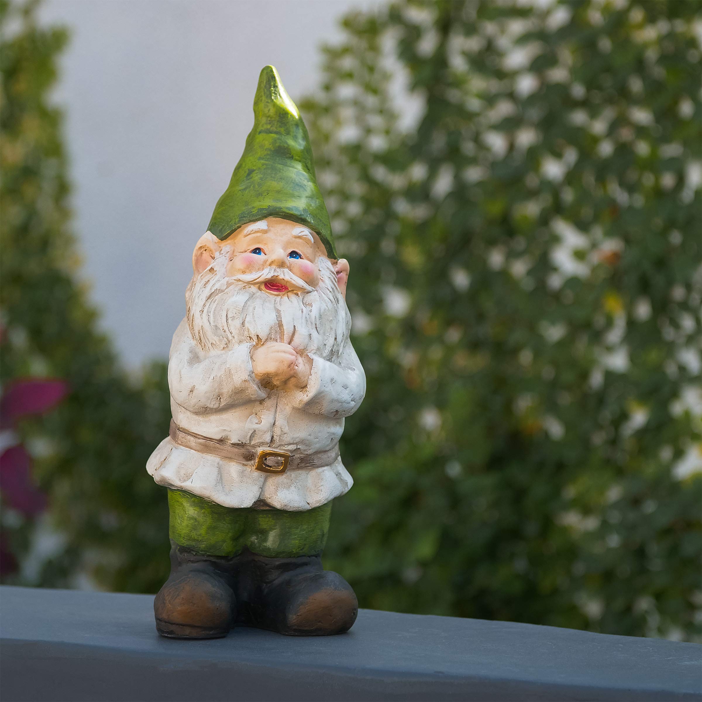 Alpine Corporation 12" Tall Outdoor Garden Gnome Folding Hands Yard Statue Decoration