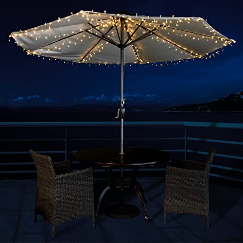 Patio Umbrella Lights, Solar Waterproof Umbrella String Lights with 360 Warm White LED, Fairy String Lights Perfect for Umbrella Outdoor Garden Decor, Home Garden Wedding Party Christmas