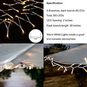 Patio Umbrella Lights, Solar Waterproof Umbrella String Lights with 360 Warm White LED, Fairy String Lights Perfect for Umbrella Outdoor Garden Decor, Home Garden Wedding Party Christmas