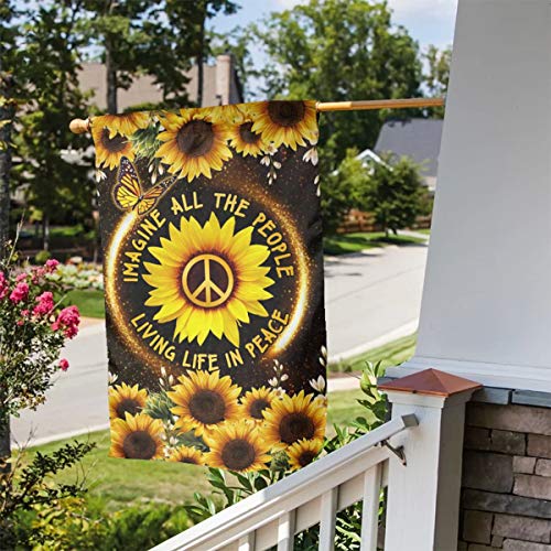 LSIWMSK Hippie Sunflower. Imagine All The People Living Life in Peace Flag 3D Print Vertical Double Sided Home Decoration Outdoor Garden Patio Yard Lawn Flag 12.5 X 18inch