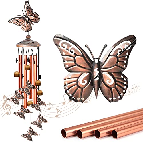 Butterfly Wind Chimes Outside,Windchimes Outdoors Clearance,35In Aluminum Tube Wind Chime with S Hook,Butterflies Gifts for Women,Yard Porch Garden Patio Decor,Birthday Gift for Mom Grandma Friend