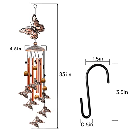 Butterfly Wind Chimes Outside,Windchimes Outdoors Clearance,35In Aluminum Tube Wind Chime with S Hook,Butterflies Gifts for Women,Yard Porch Garden Patio Decor,Birthday Gift for Mom Grandma Friend