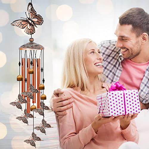 Butterfly Wind Chimes Outside,Windchimes Outdoors Clearance,35In Aluminum Tube Wind Chime with S Hook,Butterflies Gifts for Women,Yard Porch Garden Patio Decor,Birthday Gift for Mom Grandma Friend