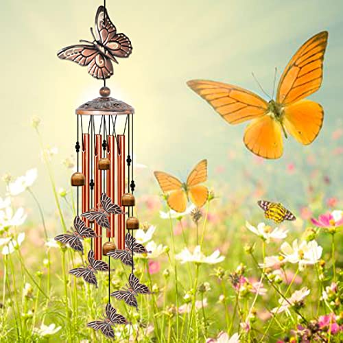 Butterfly Wind Chimes Outside,Windchimes Outdoors Clearance,35In Aluminum Tube Wind Chime with S Hook,Butterflies Gifts for Women,Yard Porch Garden Patio Decor,Birthday Gift for Mom Grandma Friend