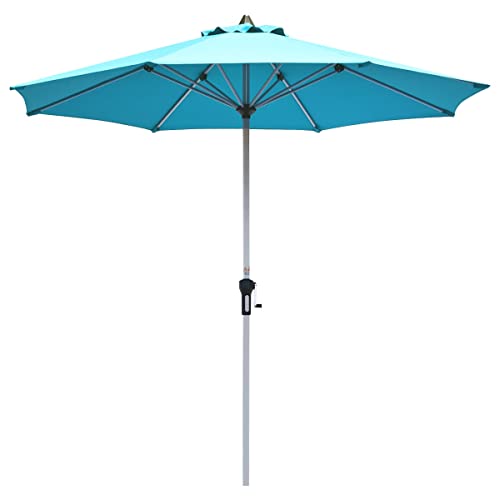 Tangkula 9 ft Patio Umbrella, Outdoor Market Table Umbrella with 1.5¡± Aluminum Pole, 8 Sturdy Ribs & Crank for Garden, Lawn, Deck, Backyard & Poolside (Turquoise)