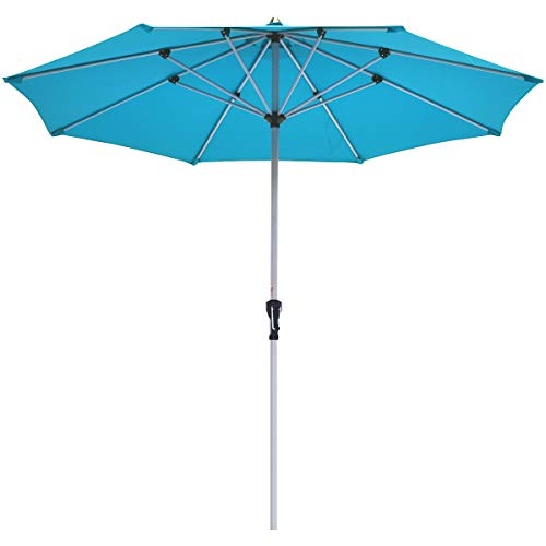 Tangkula 9 ft Patio Umbrella, Outdoor Market Table Umbrella with 1.5¡± Aluminum Pole, 8 Sturdy Ribs & Crank for Garden, Lawn, Deck, Backyard & Poolside (Turquoise)